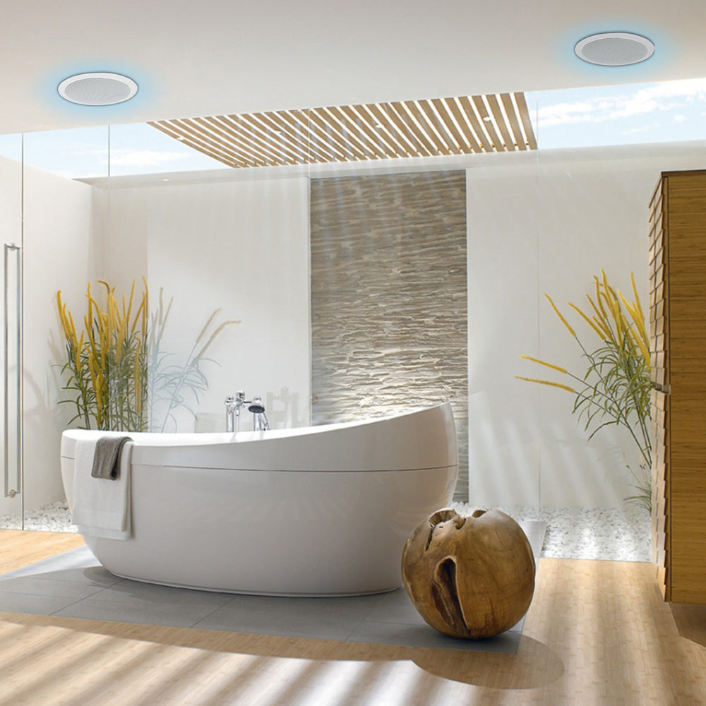 Can I install ceiling speakers in a bathroom?